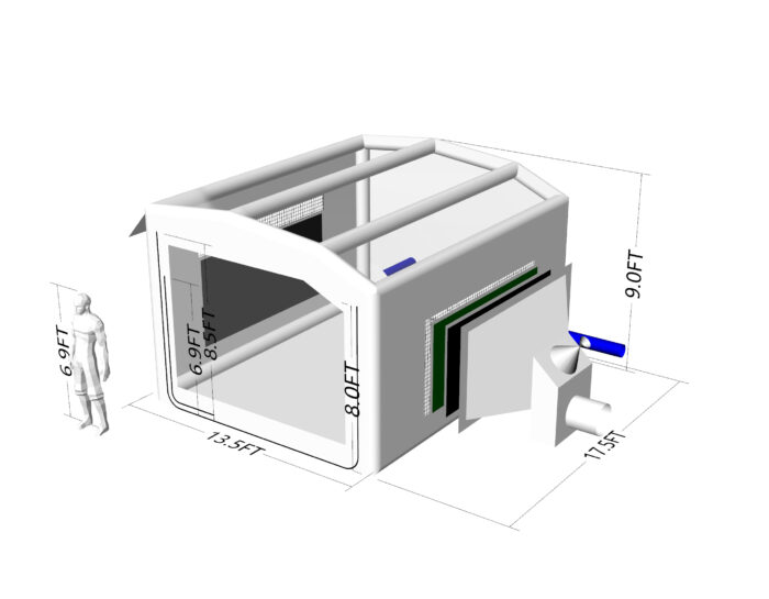 Custom Airtight Paint Booth 17.5 x 13.5 x 9FT with 2 Blowers (950W+950W ...